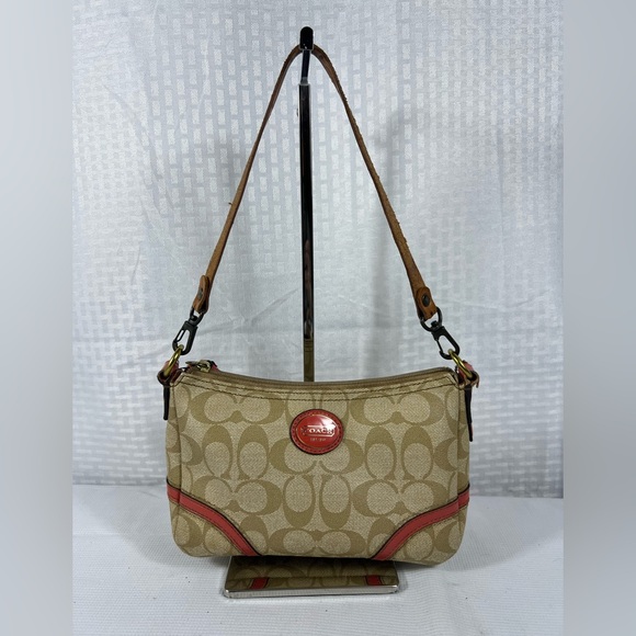 Coach | Bags | Coach Signature Coated Canvas Shoulder Bag With Coral ...